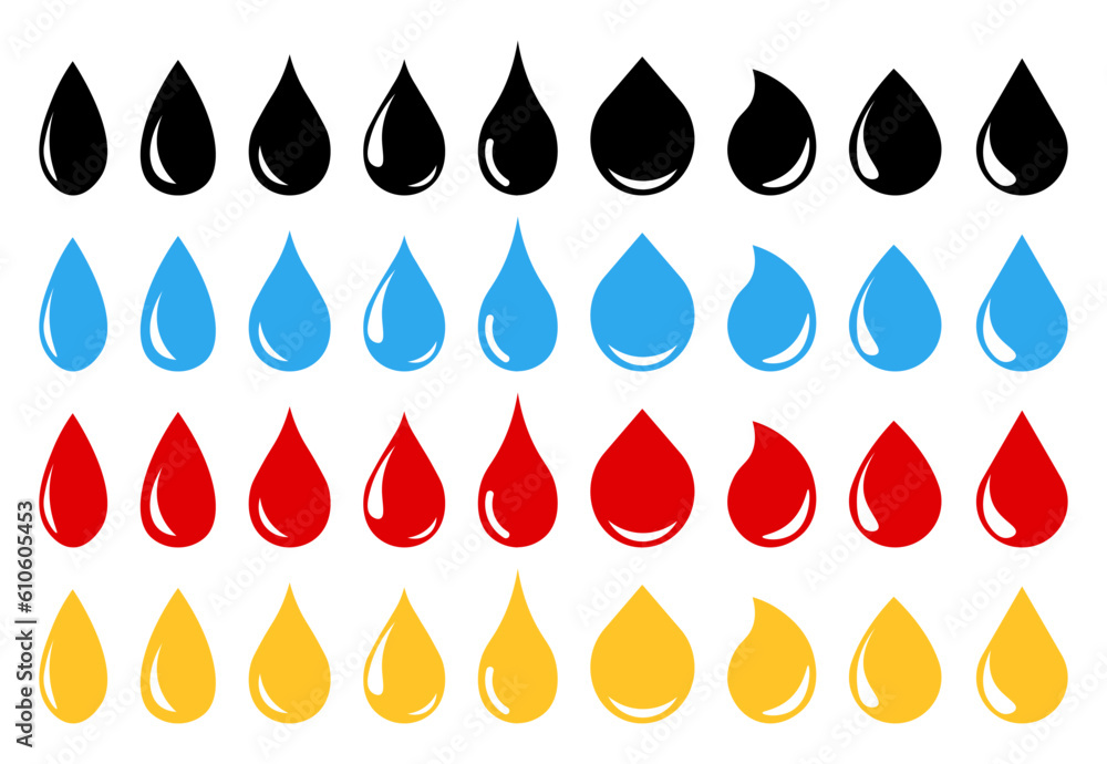 Vetor de Elegant icons in the shape of water and oil drops. Collection ...