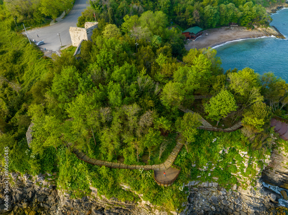 The Ceneviz Castle was built on a cliff located between two bays, 2.5 ...