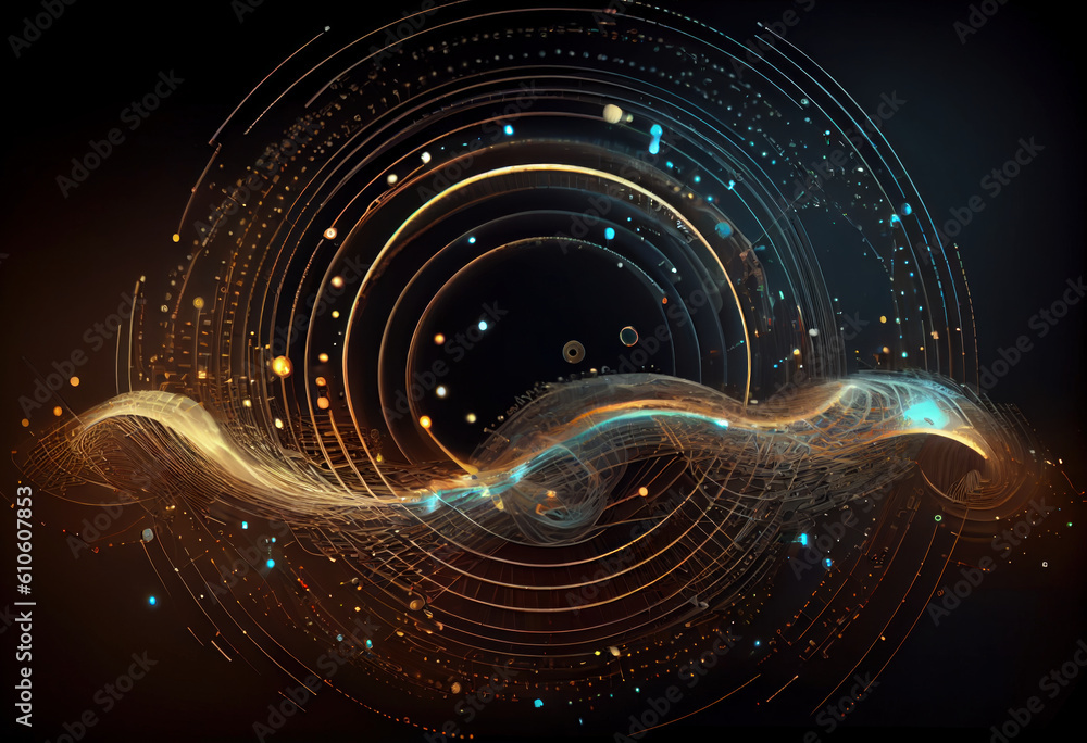 Abstract sound wave background with dynamic music particle flow ...