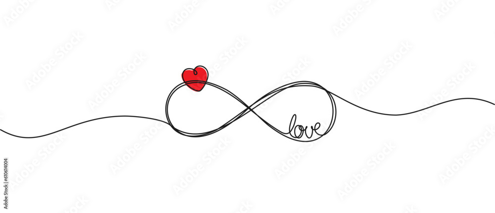 continuous single line drawing of infinity symbol with word LOVE and ...