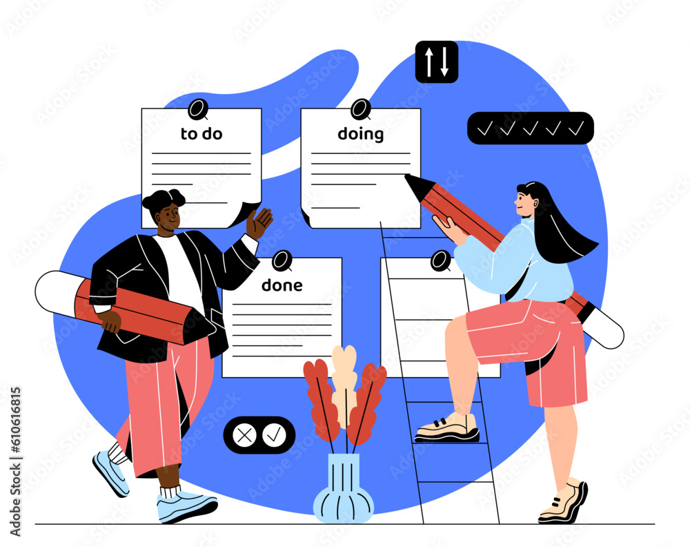 People with project management concept. Man and woman with documents ...