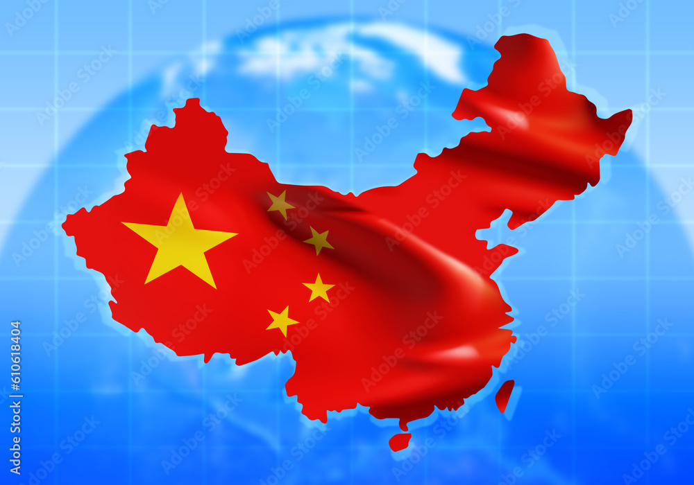 Map of China. Silhouette of Chinese state. National PRC symbol. People ...