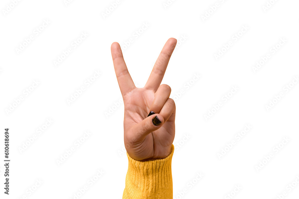 Hand gesture V sign for victory or peace sign isolated on transparent ...