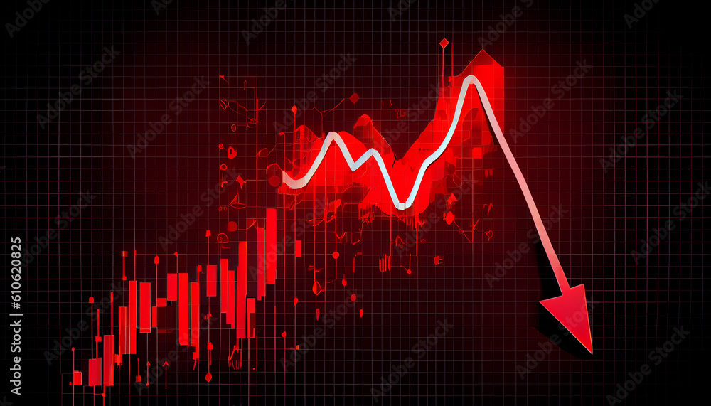 Price drop chart in red. Red down arrow drop chart Ai generated image ...