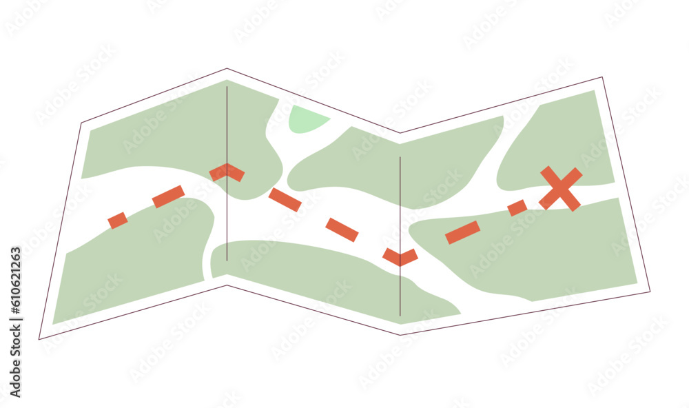 Destination map semi flat colour vector object. Tracking route. Hiking ...