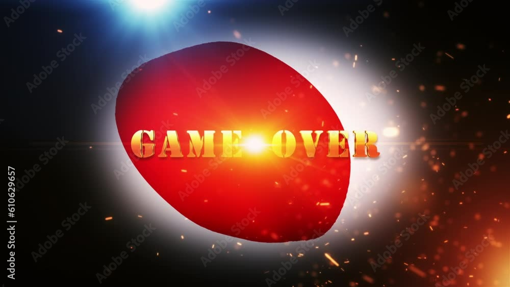 Game Over gold text motion with fire burst and golden particles ...