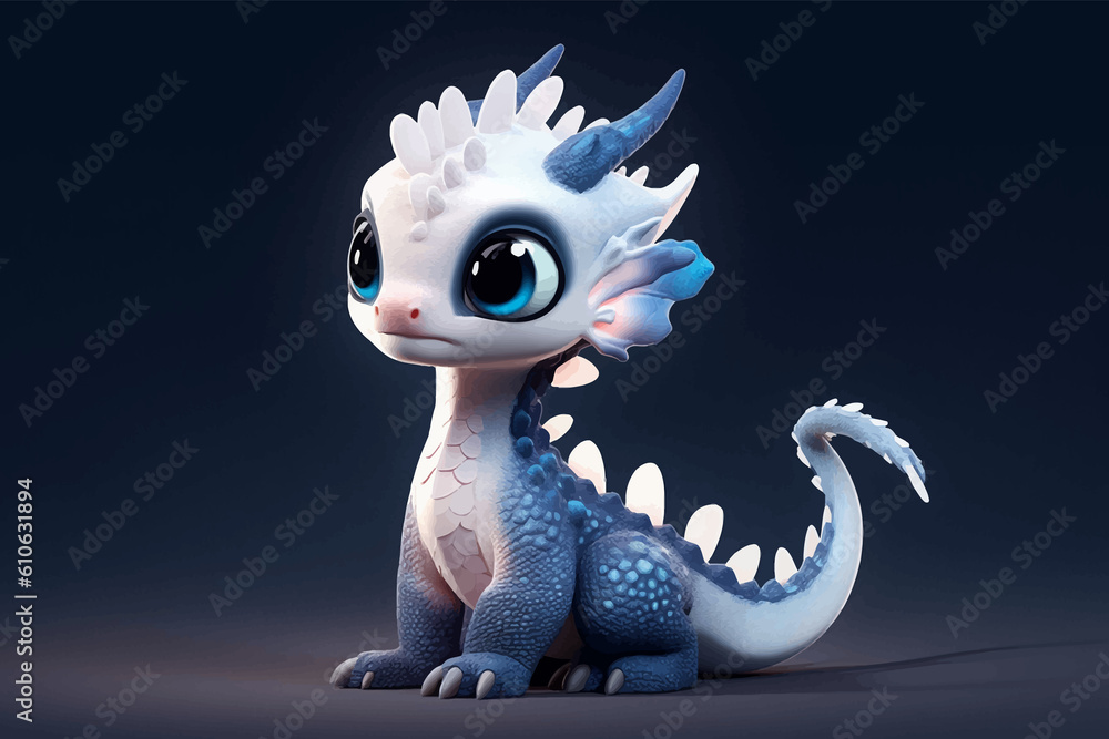 Super cute White and Blue little baby dragon with big black eyes ...