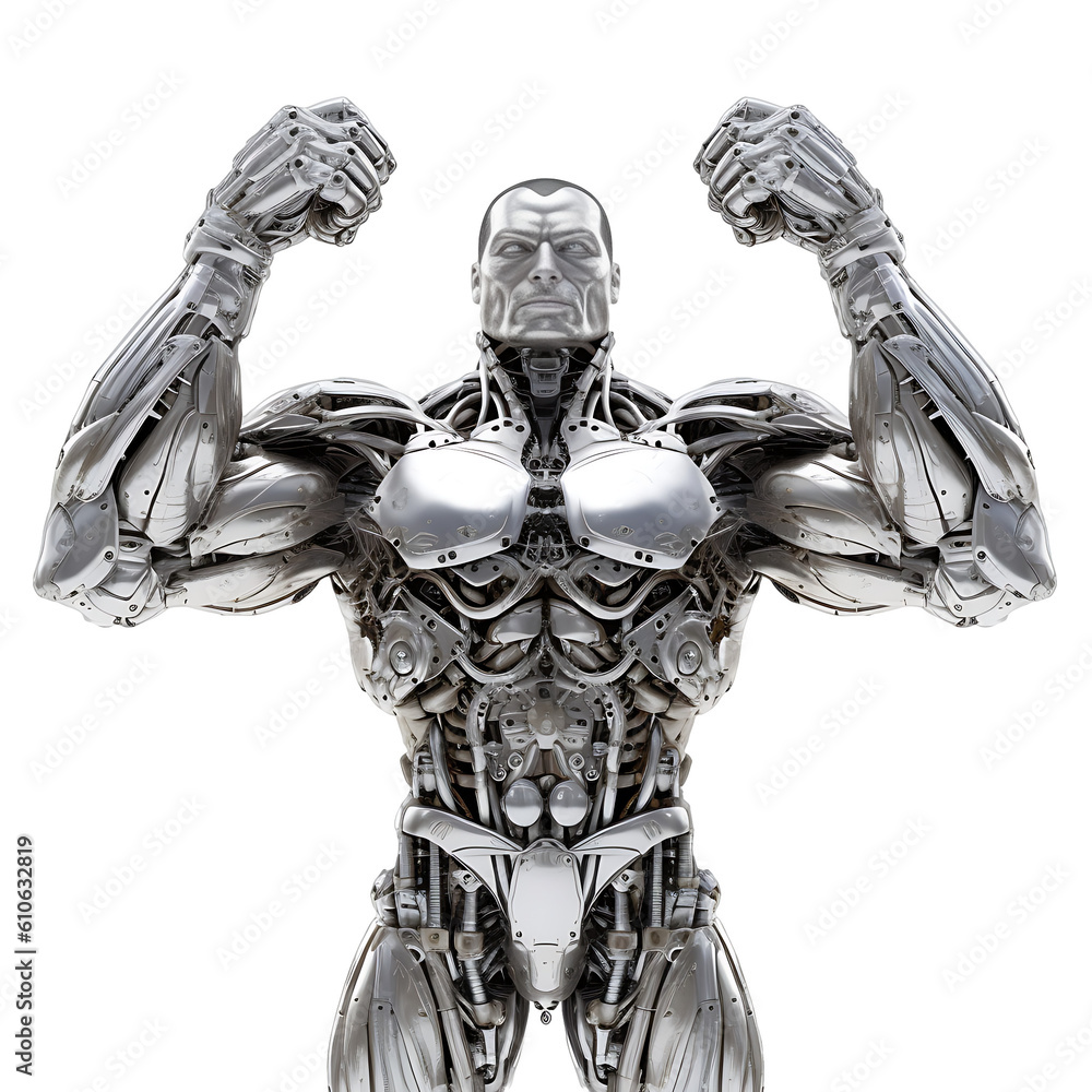 Futuristic and fit robot showing body muscles isolated on Transparent ...