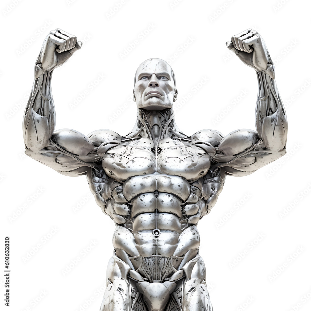 Futuristic and fit robot showing body muscles isolated on Transparent ...