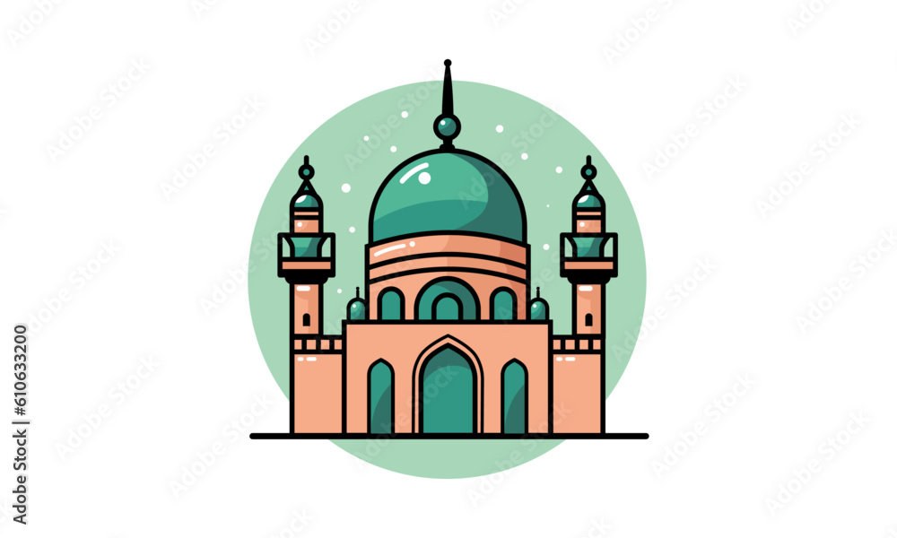 a stylized of a muslim mosque,a flat design of a masjid for Islamic ...