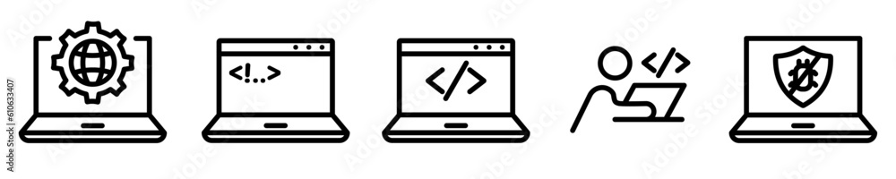 Conjunto de iconos de programación informática. Cosificación. Diseño y ...