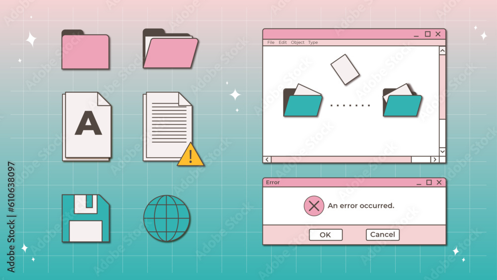 8 Pink and Blue UI elements. Old retro PC screen in the y2k style ...