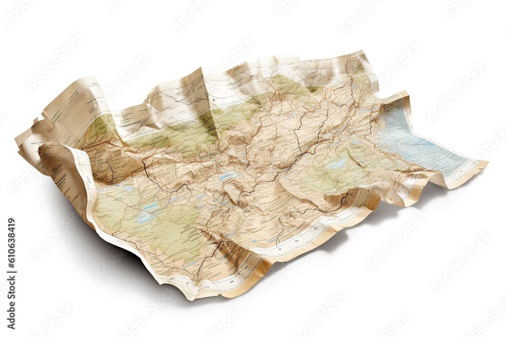 paper map isolated on white background. Generated by AI. Stock ...