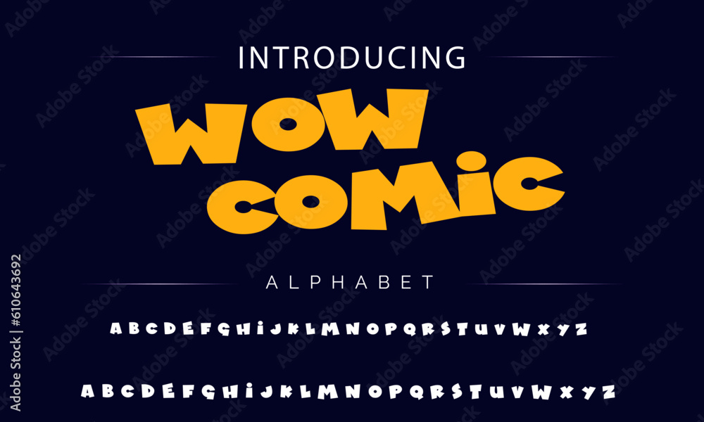 Vetor de Wow Comic comics alphabet font. Typography comic logo or movie ...