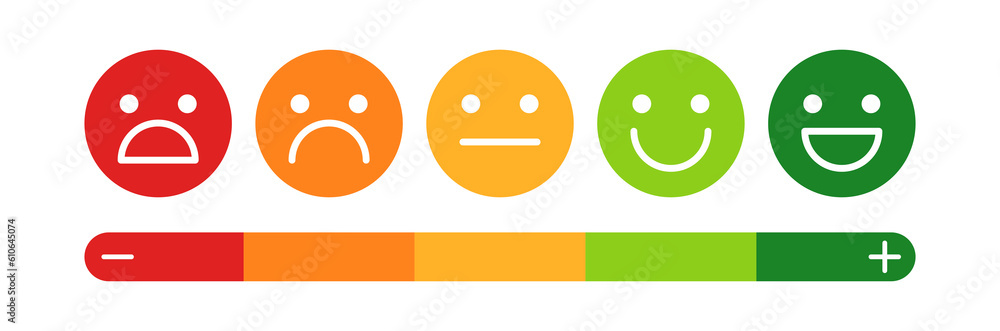 Sad, neutral, satisfied, happy emoji set on white background. Emotion ...