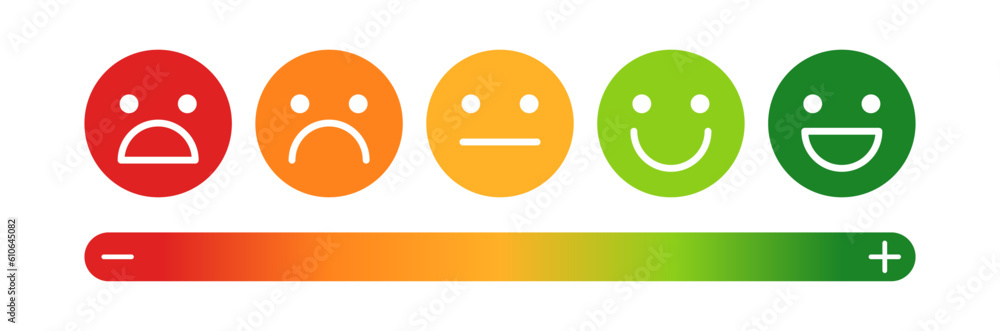 Sad, neutral, satisfied, happy emoji set on white background. Emotion ...