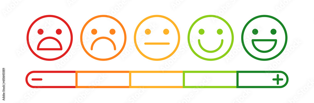 Sad, neutral, satisfied, happy emoji set on white background. Emotion ...
