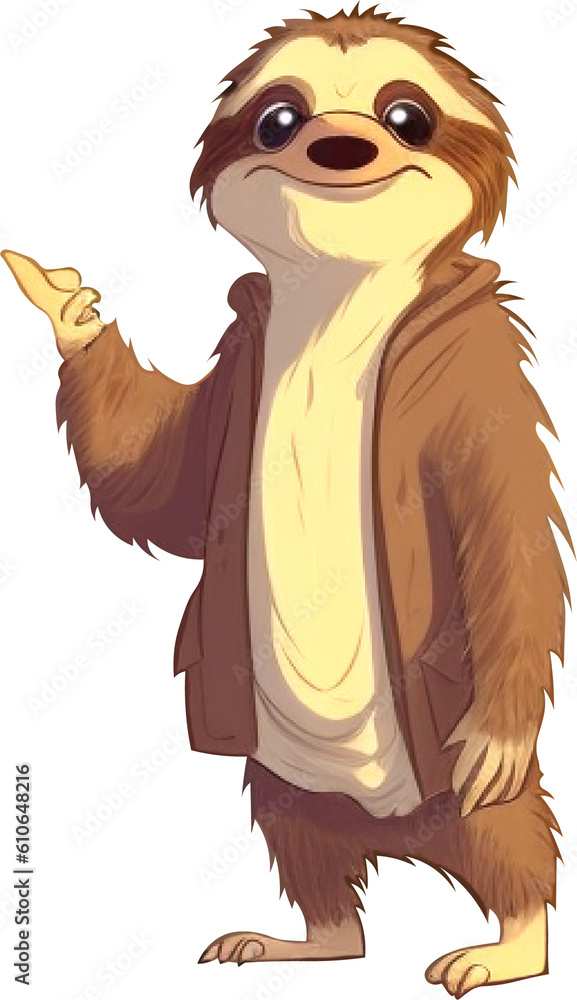 Sloth character. Cute cartoon sloth-bear character. Funny lazy animal ...