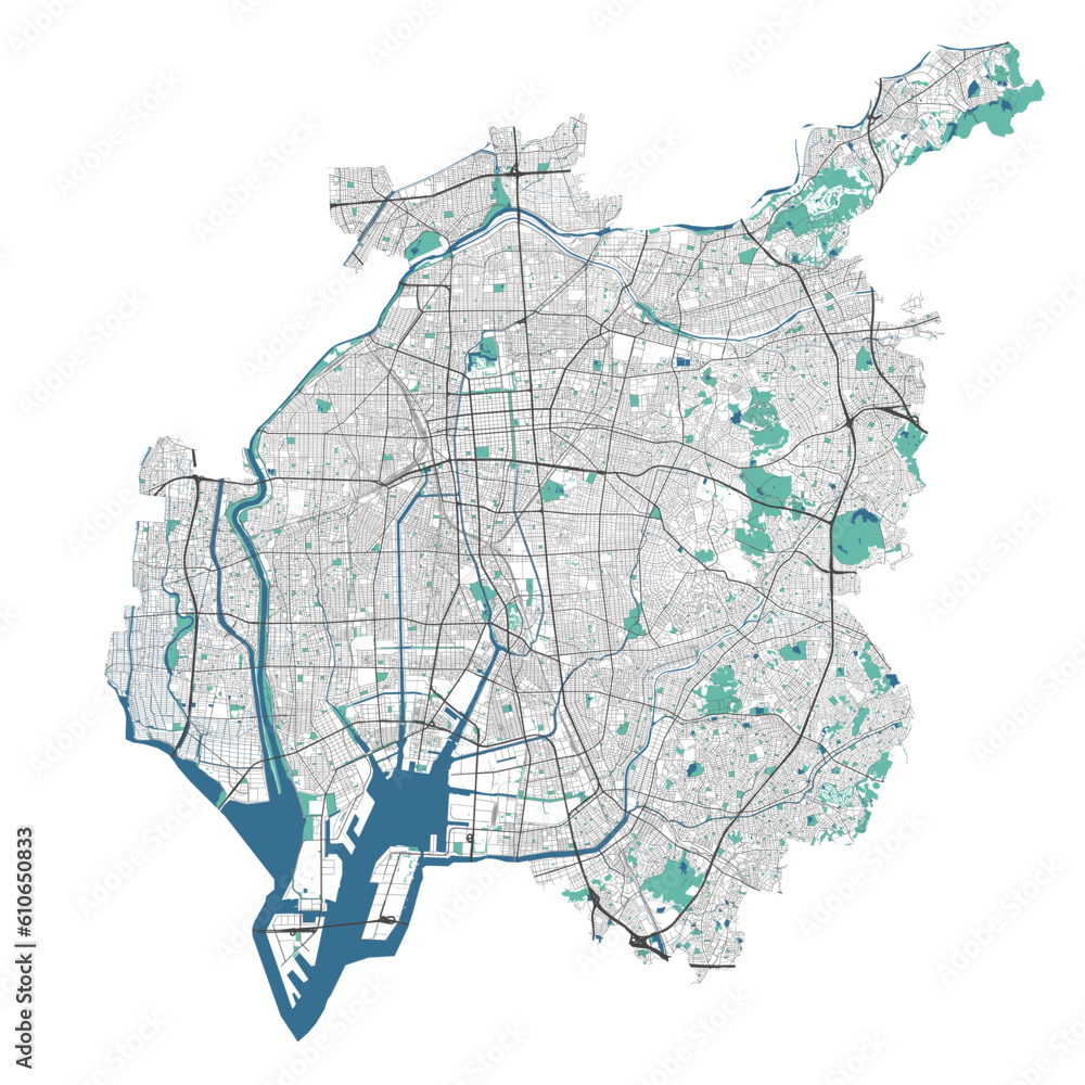 Nagoya map. Detailed map of Nagoya city administrative area. Cityscape ...
