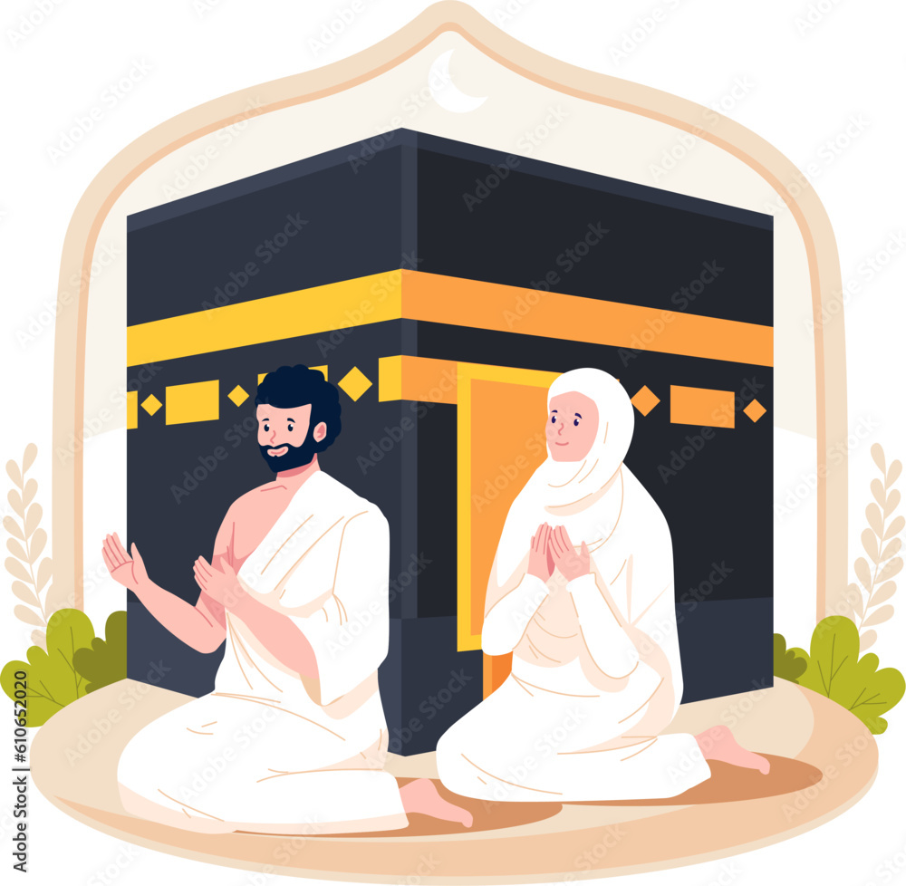 Islamic Hajj Pilgrimage. A Man and Woman Hajj pilgrim wears ihram ...