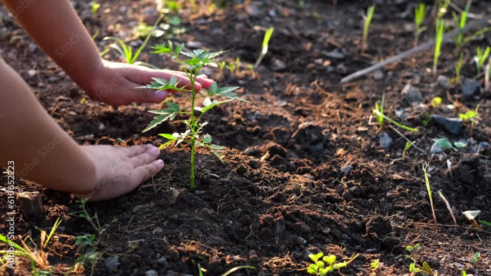 Children are using their hands to plant a trees in order to grow into ...