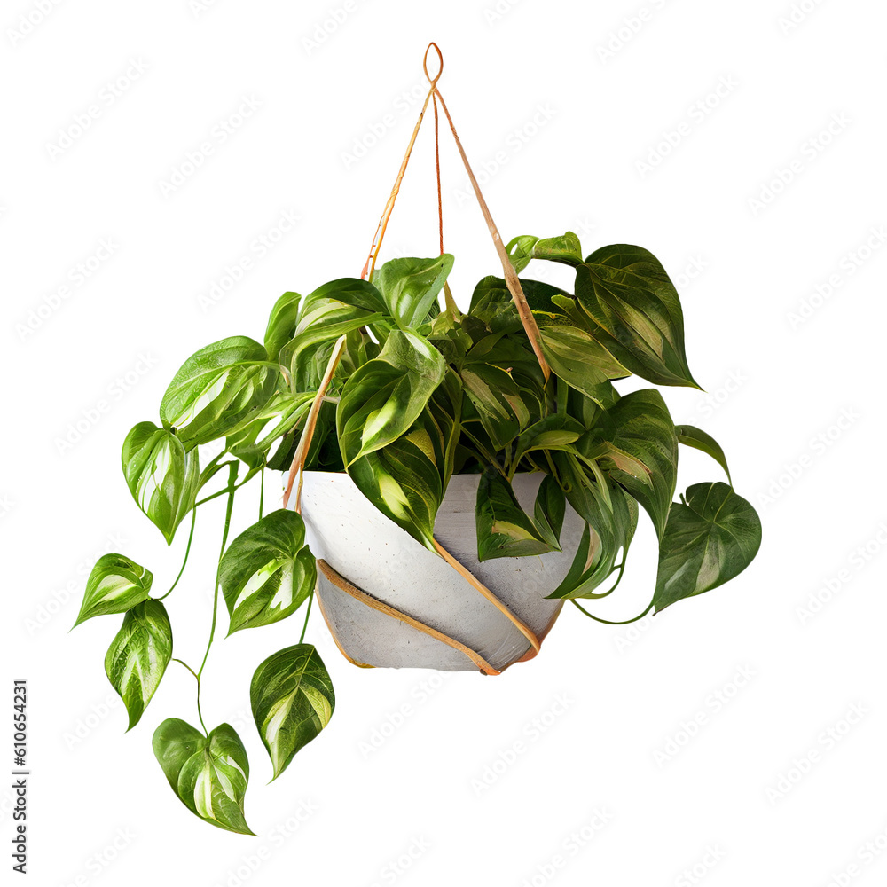 Golden Pothos aka money plant in hanging basket isolated on a ...