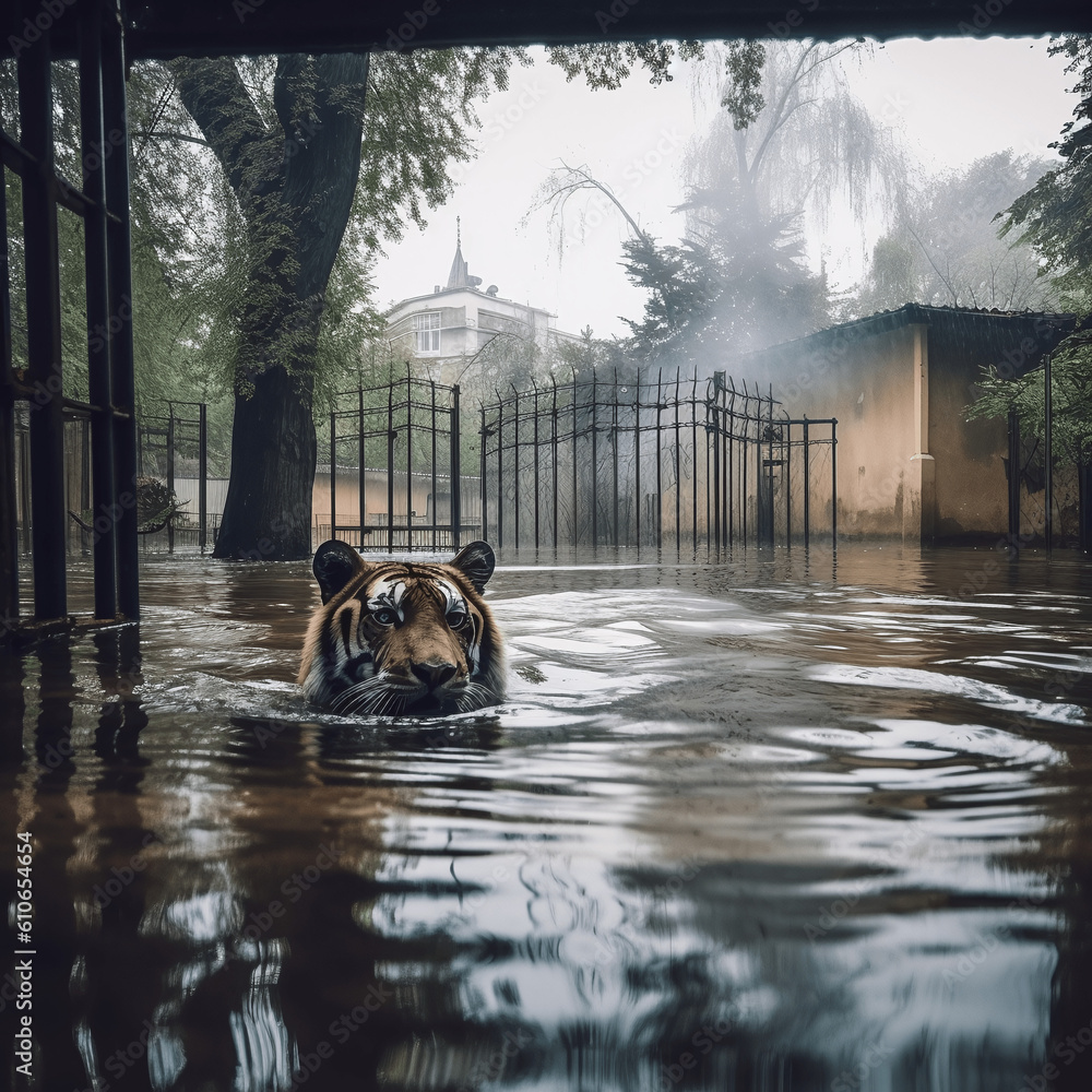 A Captivating Visual of sad tiger during Kachov Dam's Tragedy and the ...