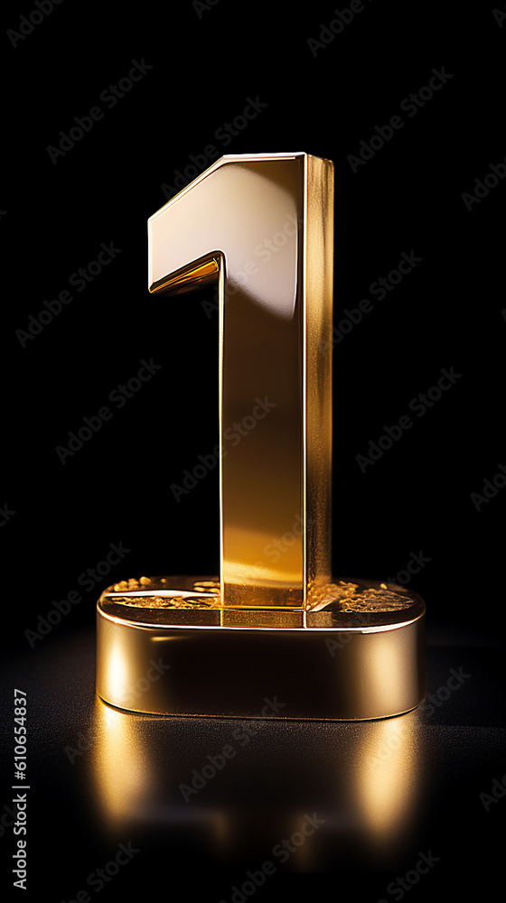 simbolo número 1 fonte de ouro dourada em fundo preto Stock ...