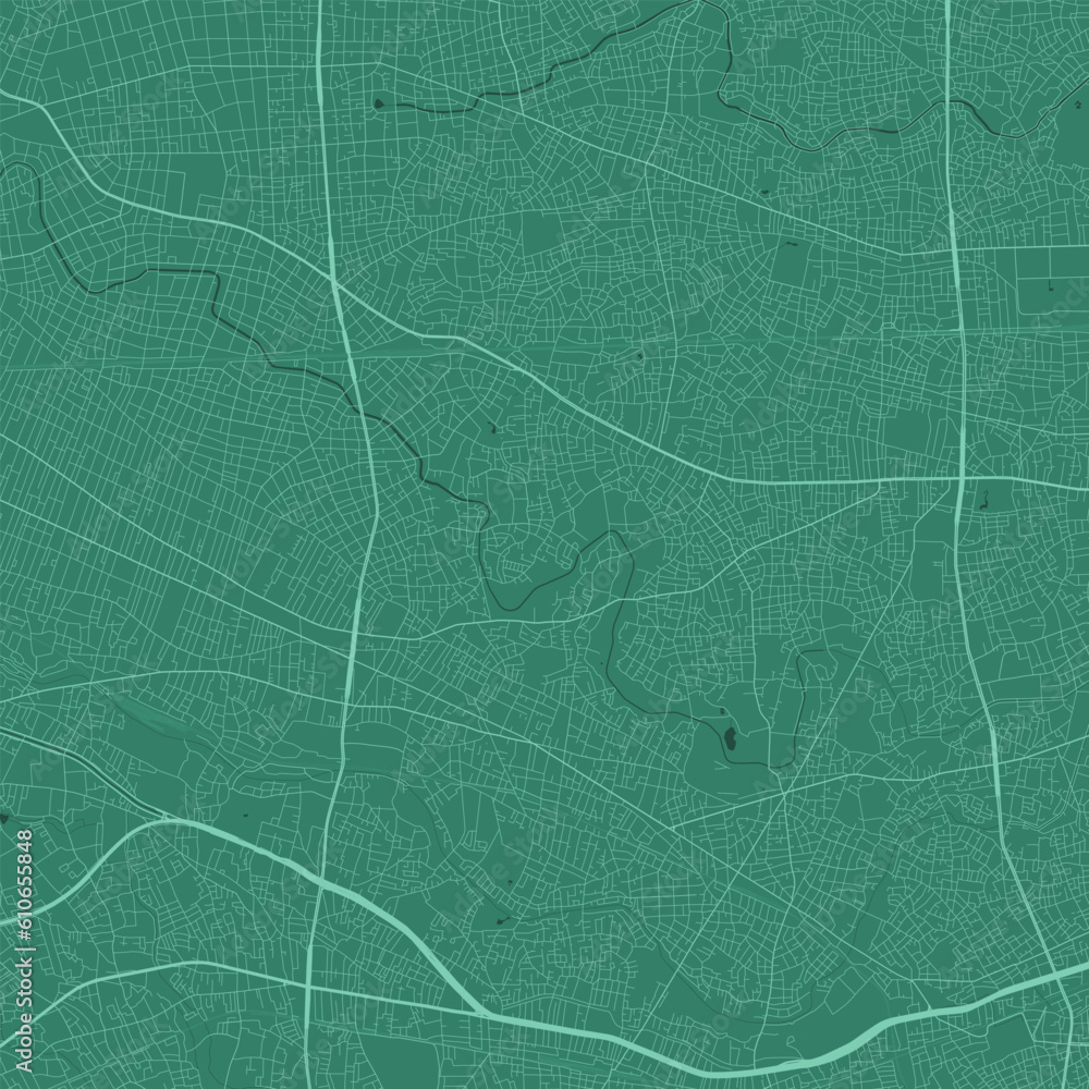 Detailed map poster of Suginami city, linear print map. Green skyline ...