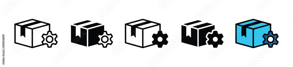 Order, shipping, delivery process icon vector. Package box with gear ...