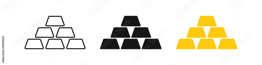 Gold bars icon. Bank bullion signs. Golden ingot symbol. Metal brick ...