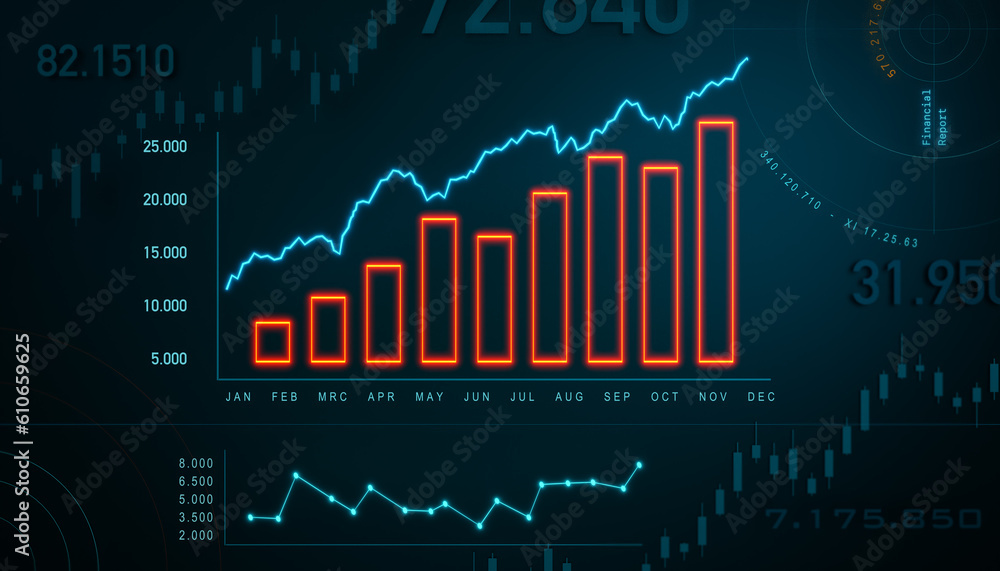 Chart, graph moving up, progress. Positive bar chart in orange, rising ...