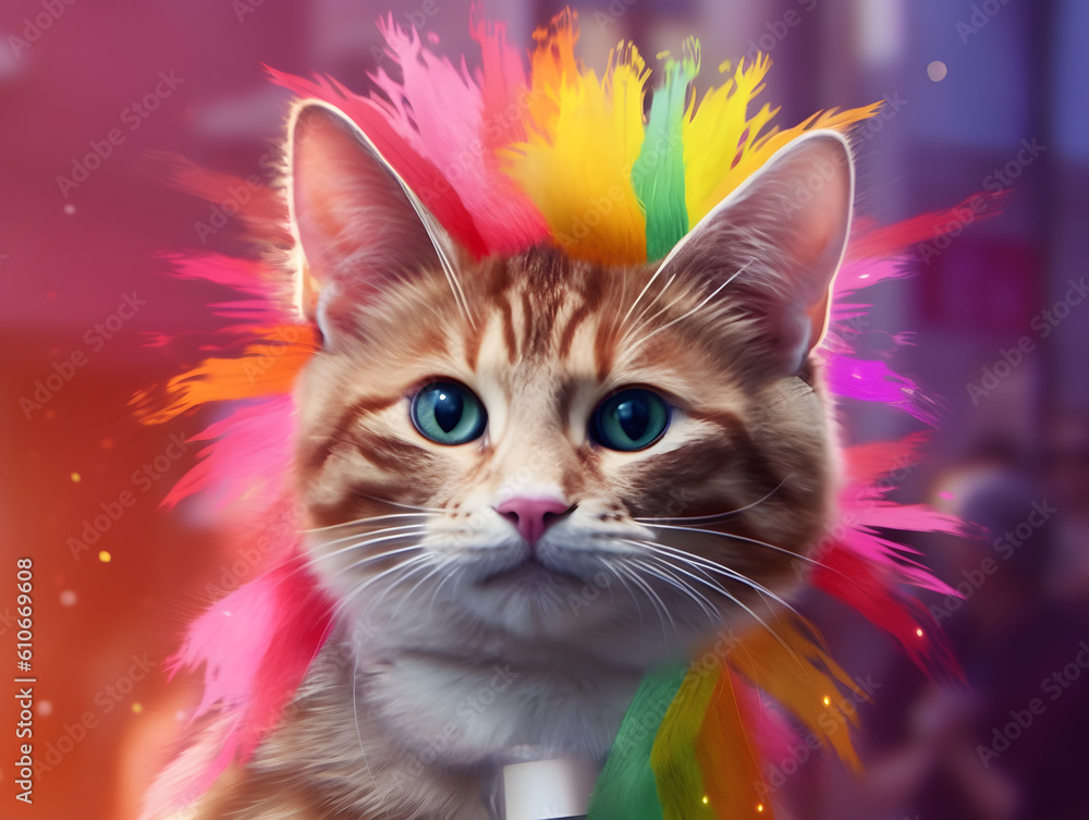 Pet cat in pride parade. Concept of LGBTQ pride. AI generated Stock ...