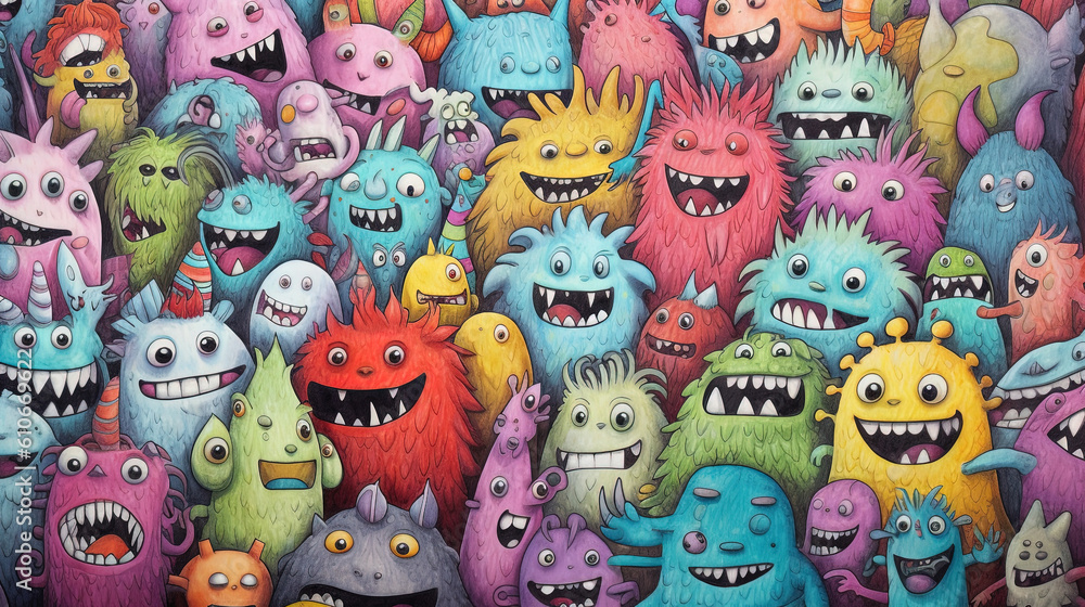 Doodles happy monster background Stock Illustration | Adobe Stock