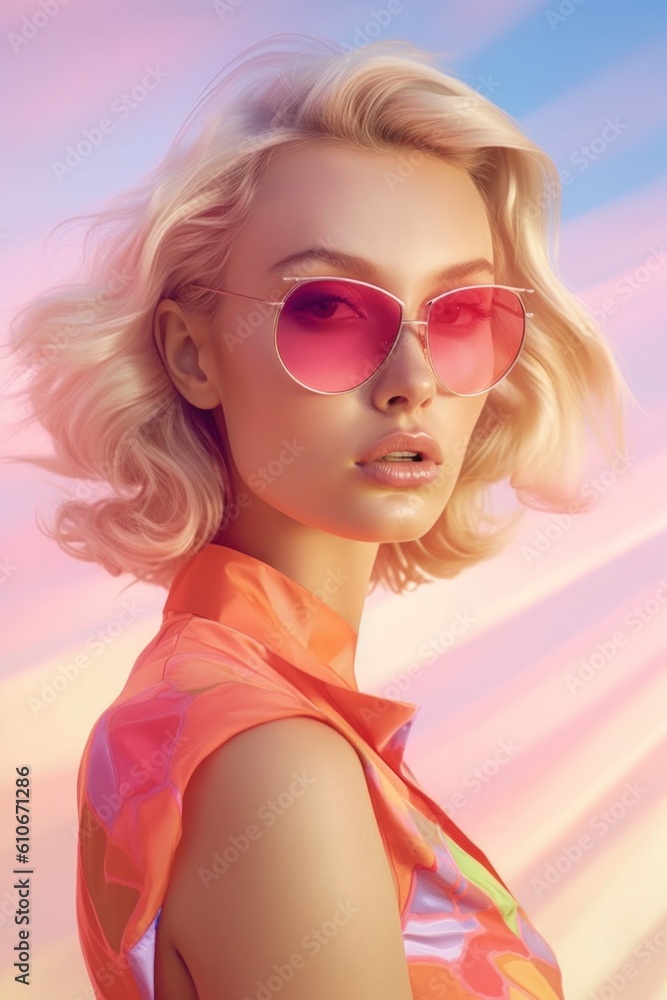 Beautiful blonde woman female girl model with futuristic hat posing on ...