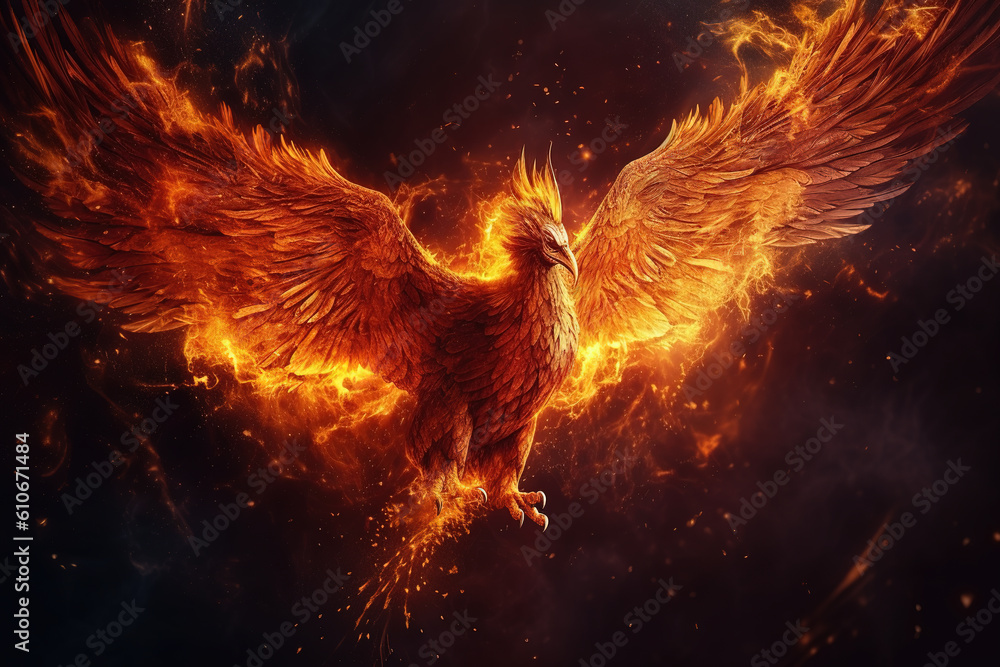 Image of the phoenix is flying burning with fire. Birds. Mythical ...