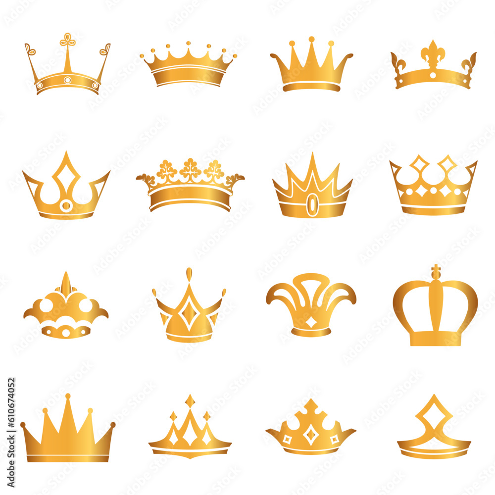 Golden crown icon set. Collection of crown awards for winners ...