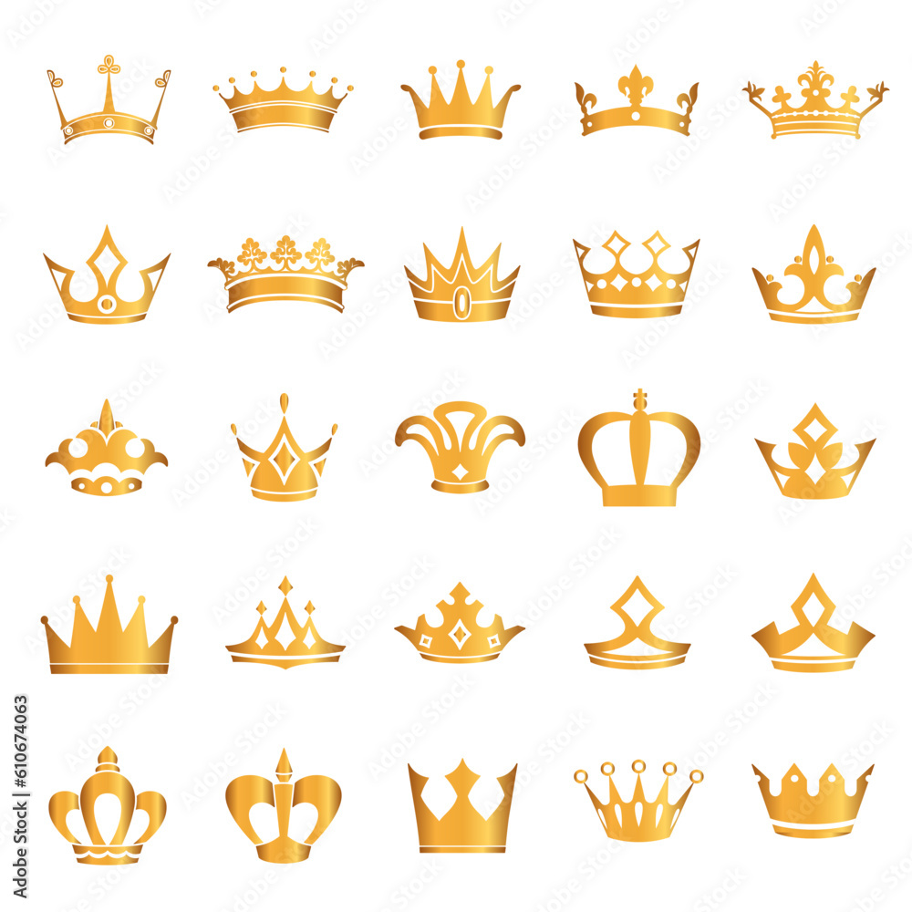 Golden crown icon set. Collection of crown awards for winners ...