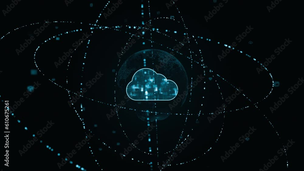 Vidéo Stock Motion Graphic Of Blue Digital Cloud Computing Logo With Particle Ring Circle