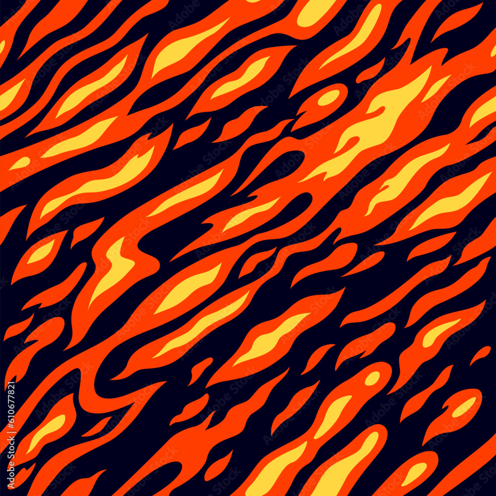 Fire Flame Vector Seamless Pattern. Abstract Burn Fire Texture in ...