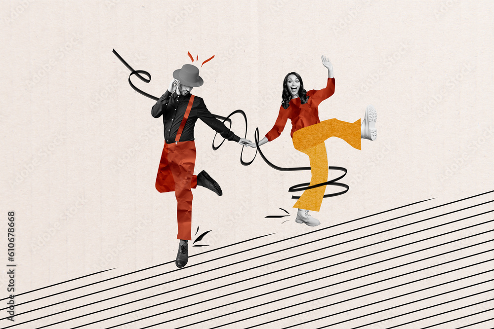 Picture image sketch minimal collage of cheerful positive people hold ...