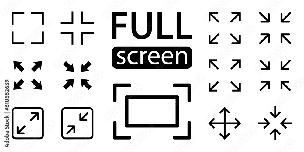 Full screen vector black icons. Set of full screen and exit full screen ...