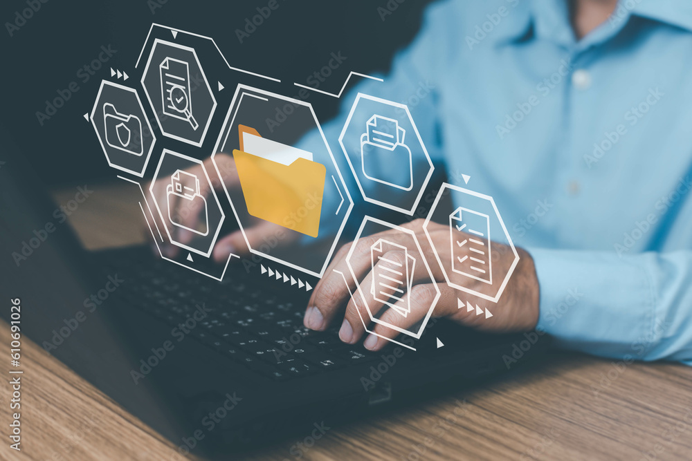 Document Management System concept. Online document file data software ...