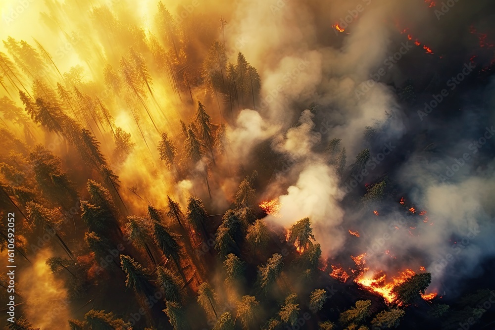 Extreme forest fire. generated image. Hyperrealistic. The effects of ...
