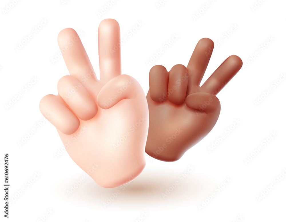 Vector illustration of two friend hand gesture sign v on white color ...