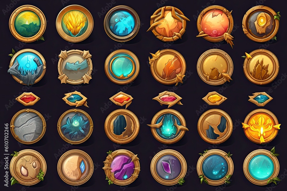 Rank circle frames, Ui game borders evolution frames for rpg game ...