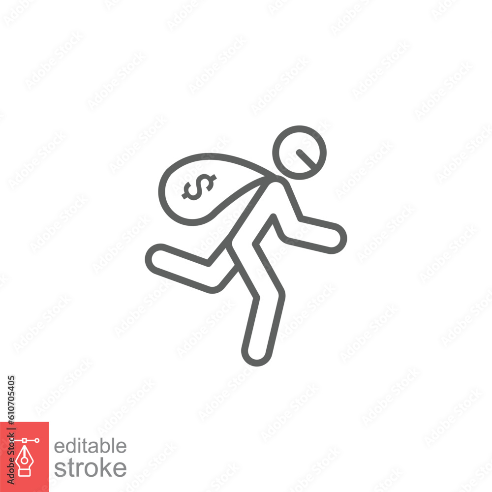 Robbery icon. Simple outline style. Man with sack of money, bank theft ... Robbery icon. Simple outline style. Man with sack of money, bank theft ...
