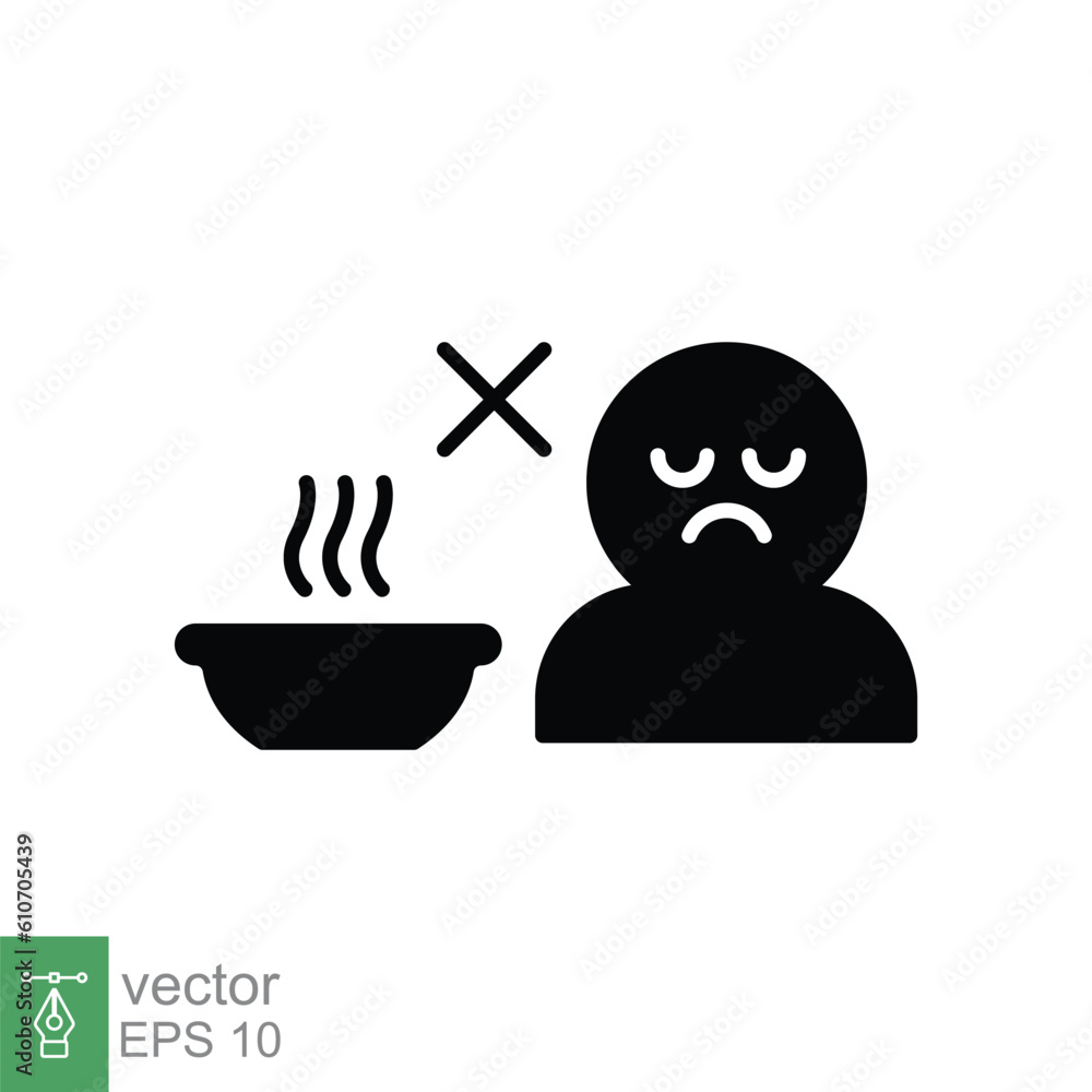 Loss of appetite icon. Simple solid style. Man, food lack, plate, meal ...