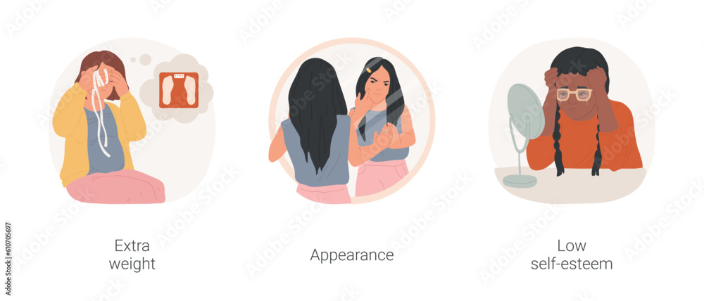 Teenage complexes isolated cartoon vector illustration set. Teenage ...