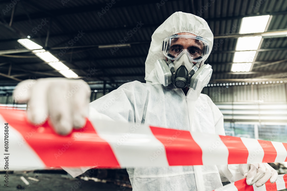 Scientist wear Chemical protection suit check danger chemical, working ...